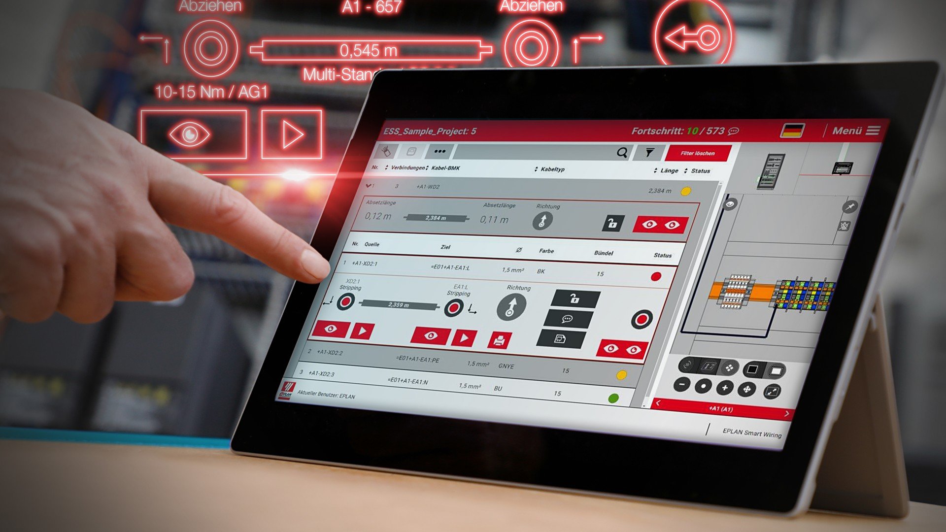 Step-by-step guiding to wiring